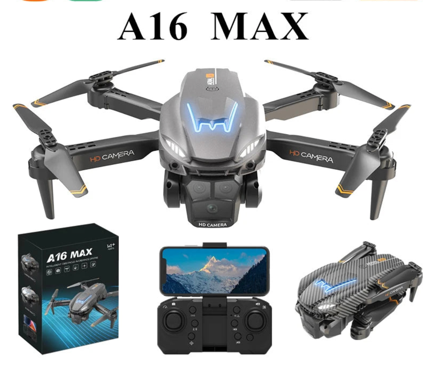 طائرات بدون طيار A16 MAX - كاميرا ثلاثية احترافية ESC HD - تجنب العوائ – RCDrone