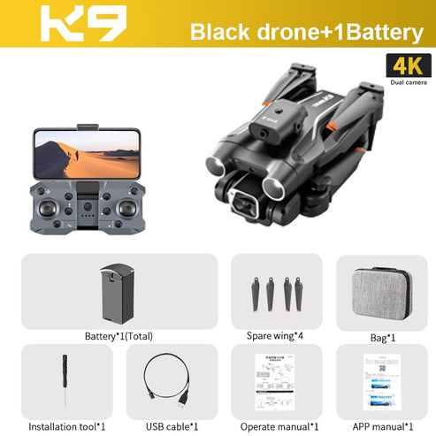 K9 RC Drone - Intelligent Obstacle Avoidance 4K Dual Camera UAV WIFI R ...
