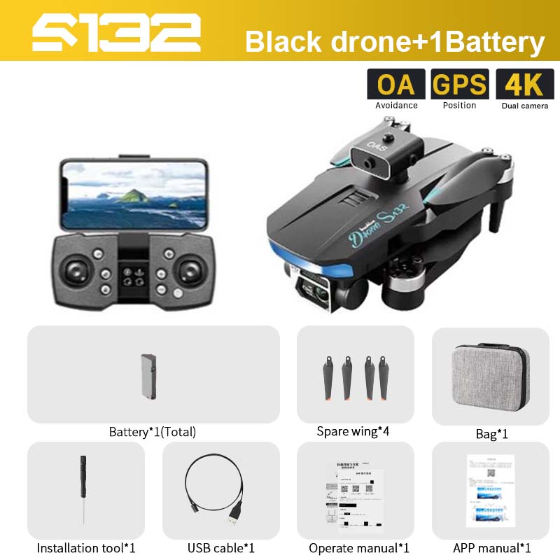 S132 Drone - 8K HD Dual Camera GPS Obstacle Avoidance Brushless Motor ...