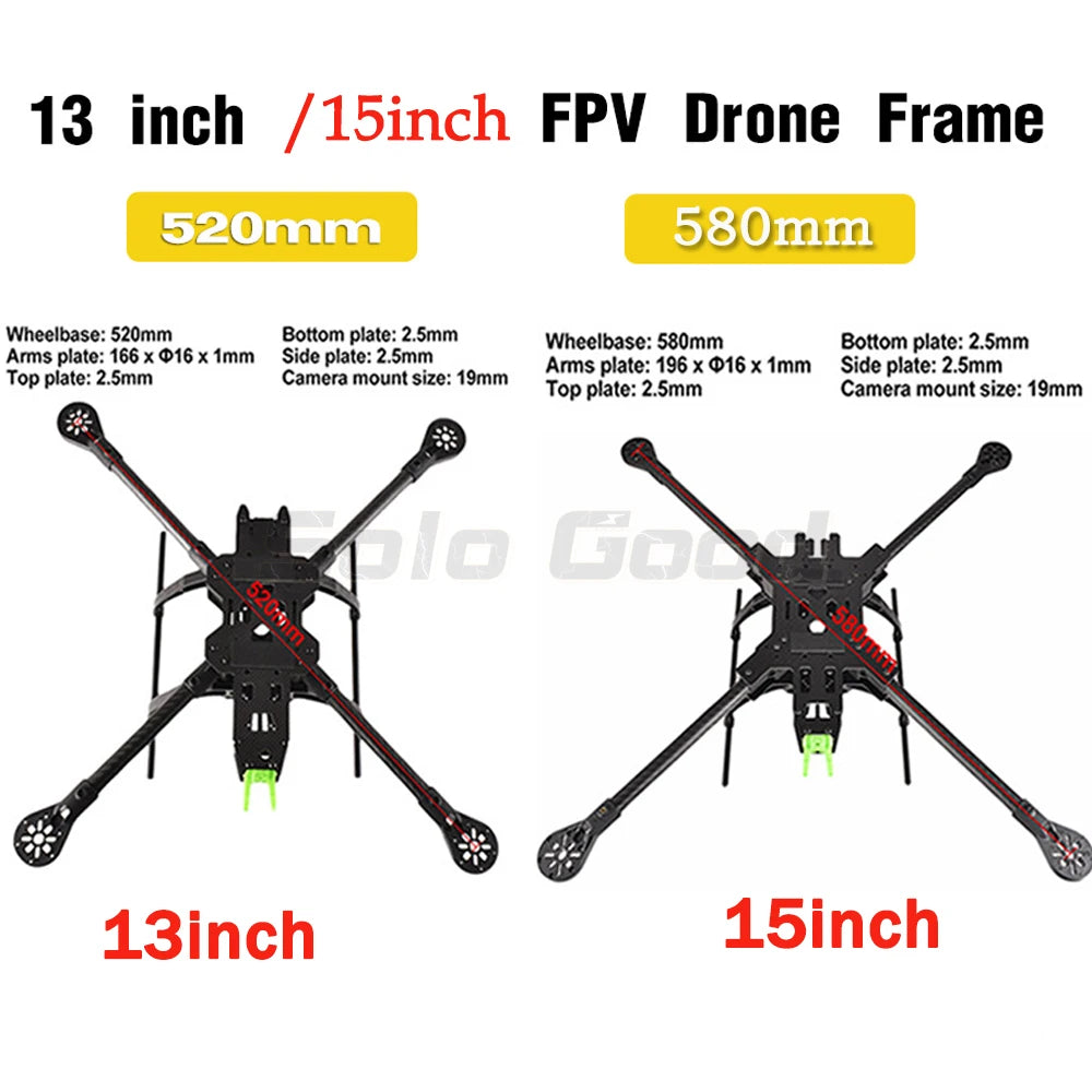SoloGood 13 Inch 520mm 15 Inch 580mm Carbon Fiber FPV Drone Frame With – RCDrone