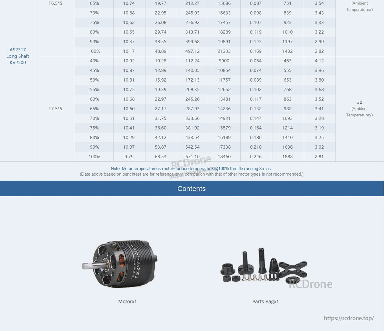 T-Motor AS2317 Long Shaft KV2500 Brushless Motor for Fixed Wing RC Dro ...