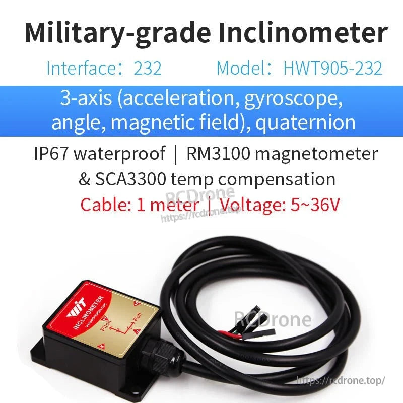 Acelerómetro + Inclinómetro WitMotion HWT905 (AHRS), IP67, RS232/RS485 – RCDrone