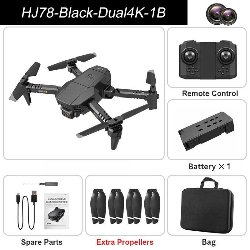 HJ78 Mini Drone - 4k Professional HD Dual Camera WIFI FPV Foldable Qua ...